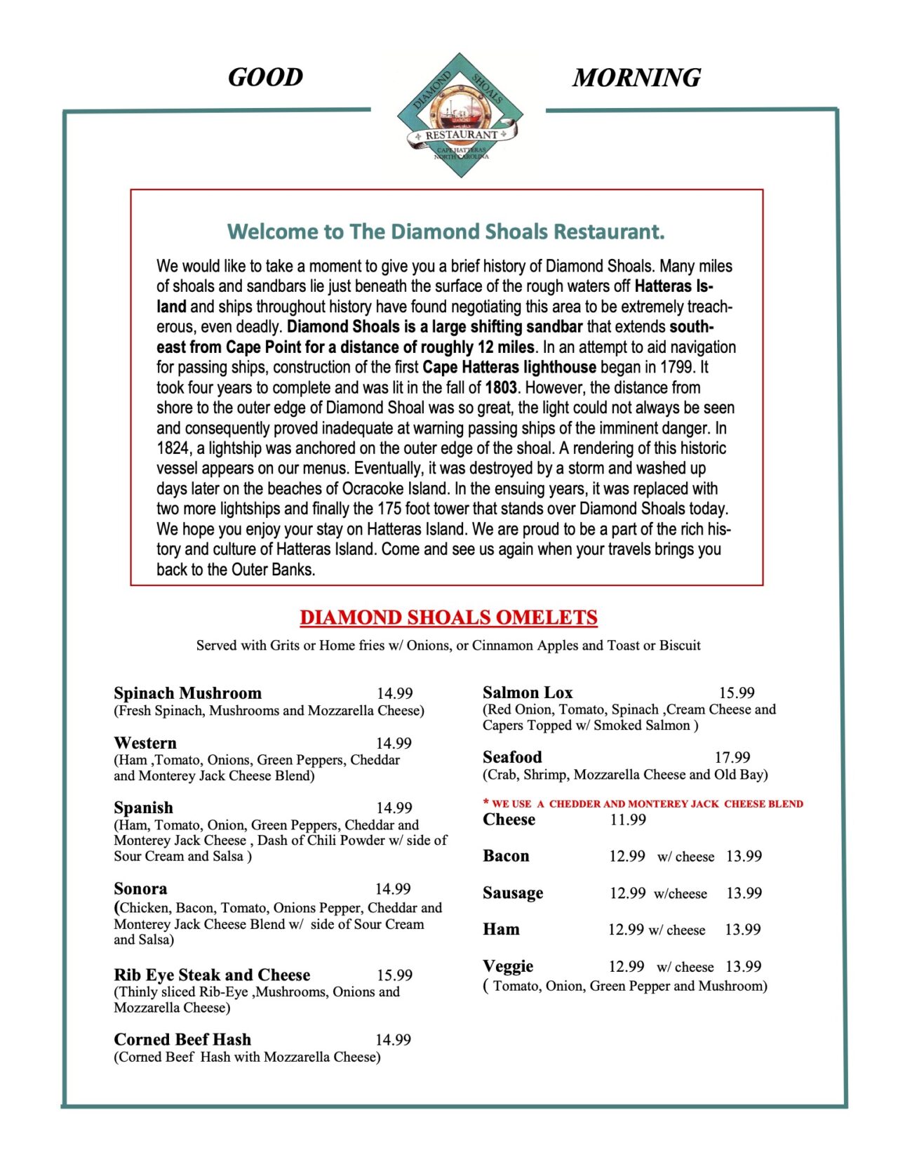 Menus - Diamond Shoals Restaurant & Sushi Bar