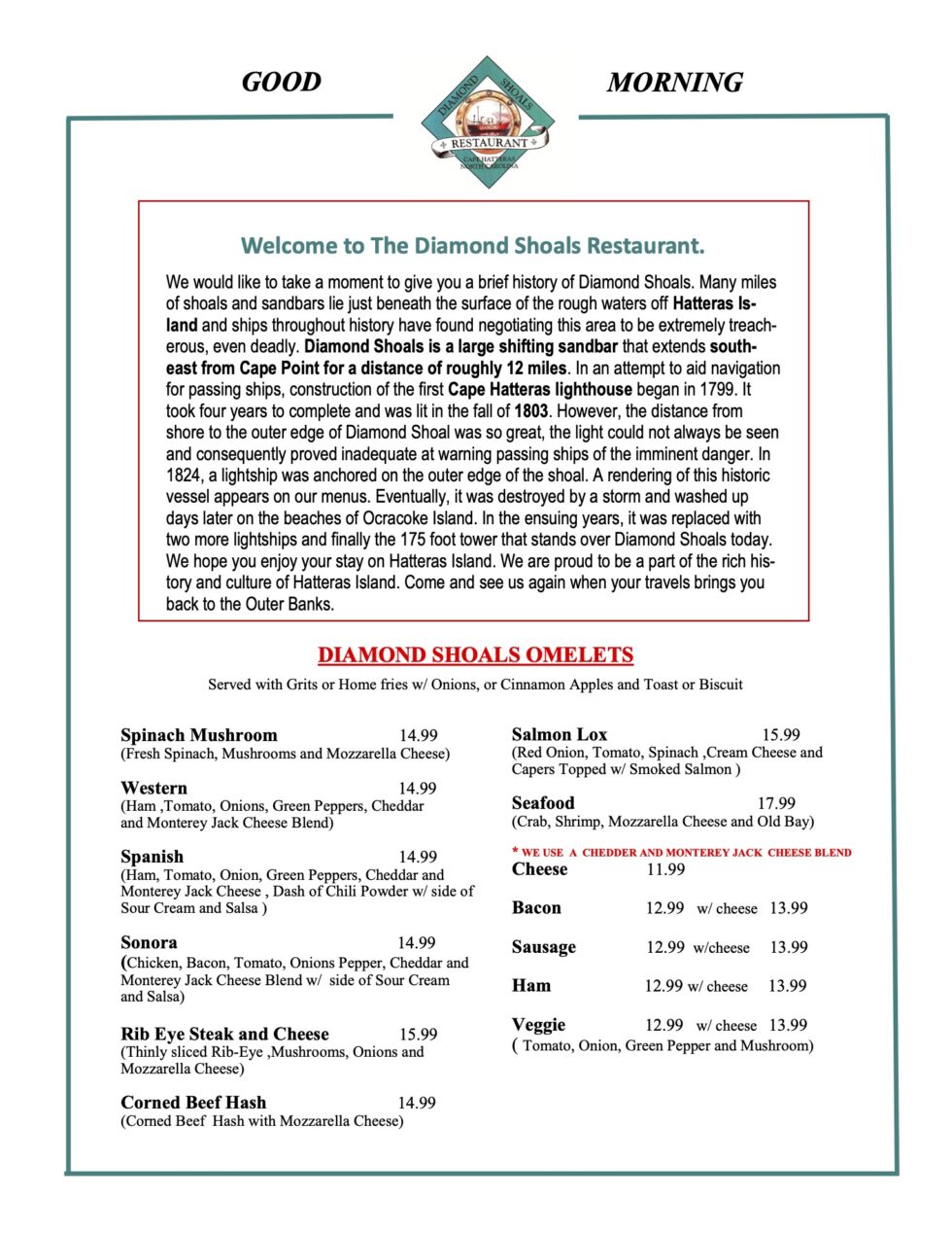 Menus - Diamond Shoals Restaurant & Sushi Bar