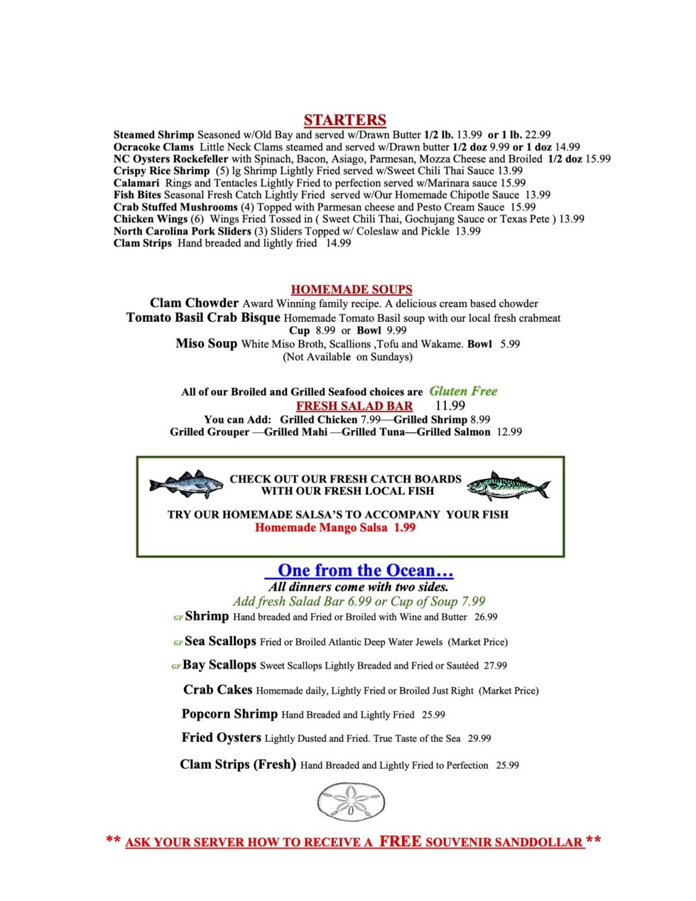 Menus - Diamond Shoals Restaurant & Sushi Bar