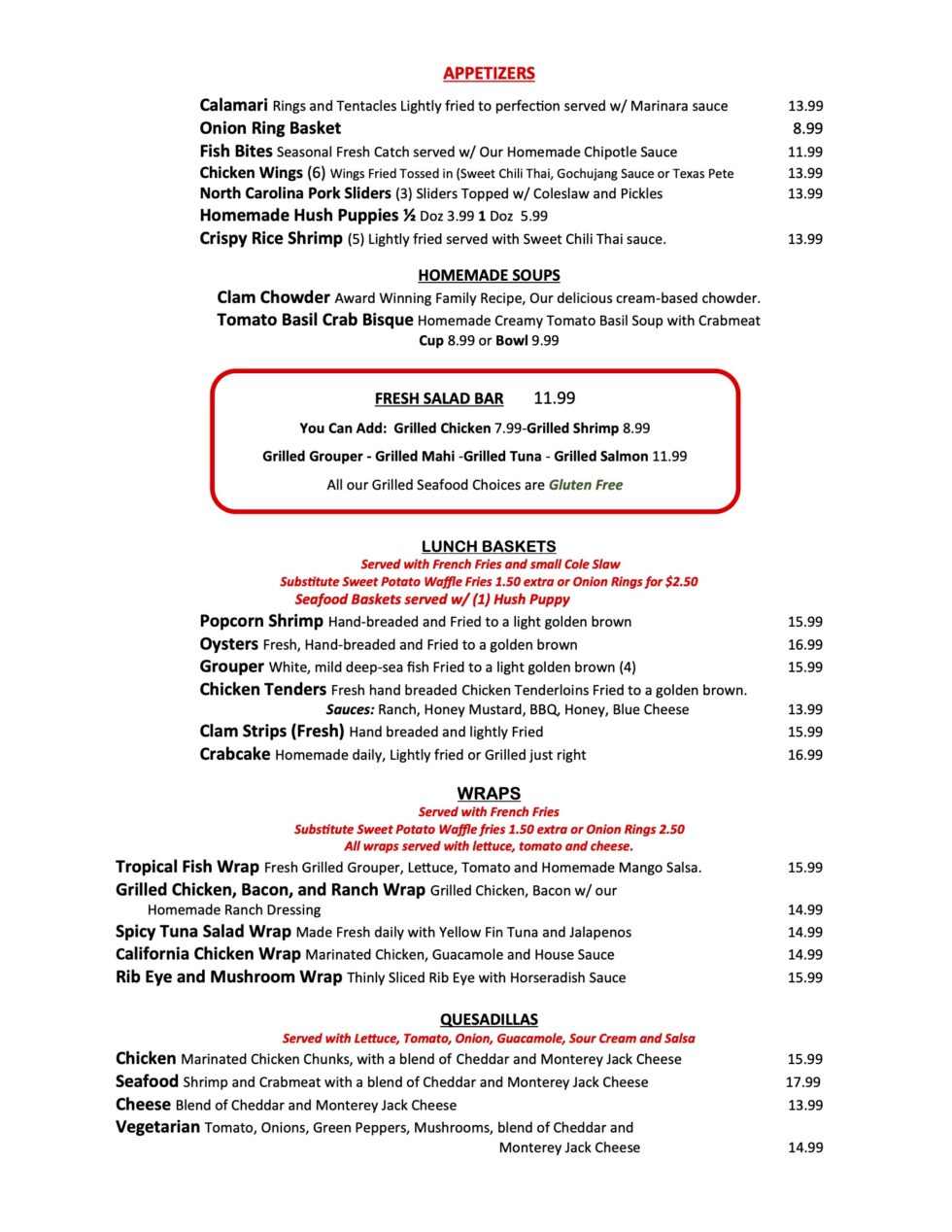Menus - Diamond Shoals Restaurant & Sushi Bar